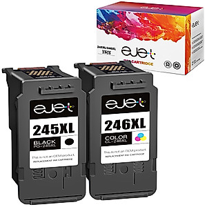 ejet PG-245/ CL-246 XL High Capacity Ink Replacement for Canon Ink Cartridges 245 and 246 245XL for Canon TS3322 TR4520 TS3122 TS3320 TR4522 MG2522 MX490 MX492 MG3022 Printer(1 Black, 1 Tri-Color)