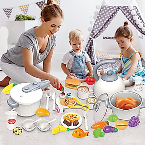 Yalujumb Kids Kitchen Toys,76PCS Pretend Play Kitchen Set Cooking Toys for Kids Girls Boys Toddlers, Kitchen Playset Accessories with Play Food Pots Pans Utensils and Dishes