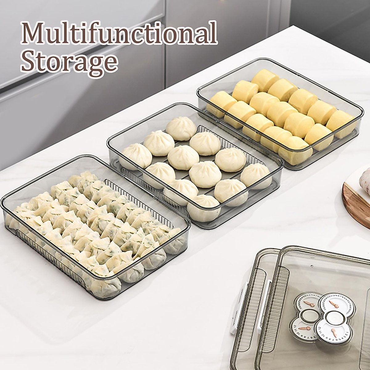 CUCUFA Dumpling Storage Box, 4 Layers Food Storage Container Portable Dumpling Organizer Stackable Freezer Storage Containers Food Storage Box Airtight Food Container