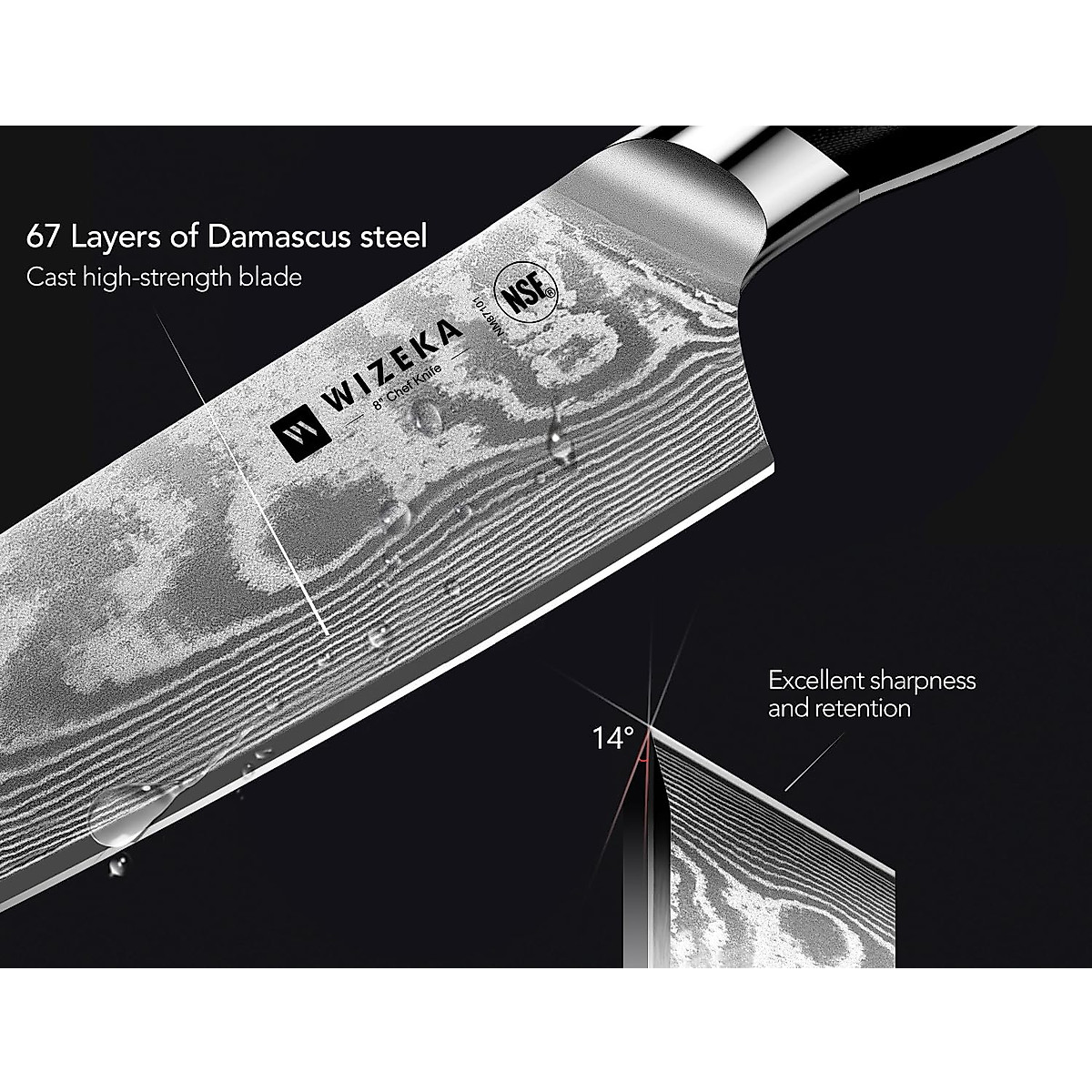 WIZEKA Damascus Knife Set 3 PCS,Super Sharp Kitchen Knife Set Made of Japanese Steel VG10,Full Tang Professional Chef Knife Set With G10 Ergonomic Handle