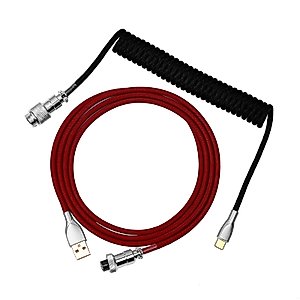 EPOMAKER MIX 1.8m Coiled Type-C to USB A TPU Mechanical Keyboard Space Cable with Detachable Aviator Connector for Gaming Keyboard and cellphone (Black&Red)