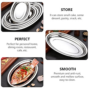 Housoutil Sizzle Platter Stainless Steel Oval Platter Fish Plate Appetizer Dish Snack Plate Metal Plate Serving Tray for Steaming Fish Dessert Meat Sushi 40cm Dinner Plates
