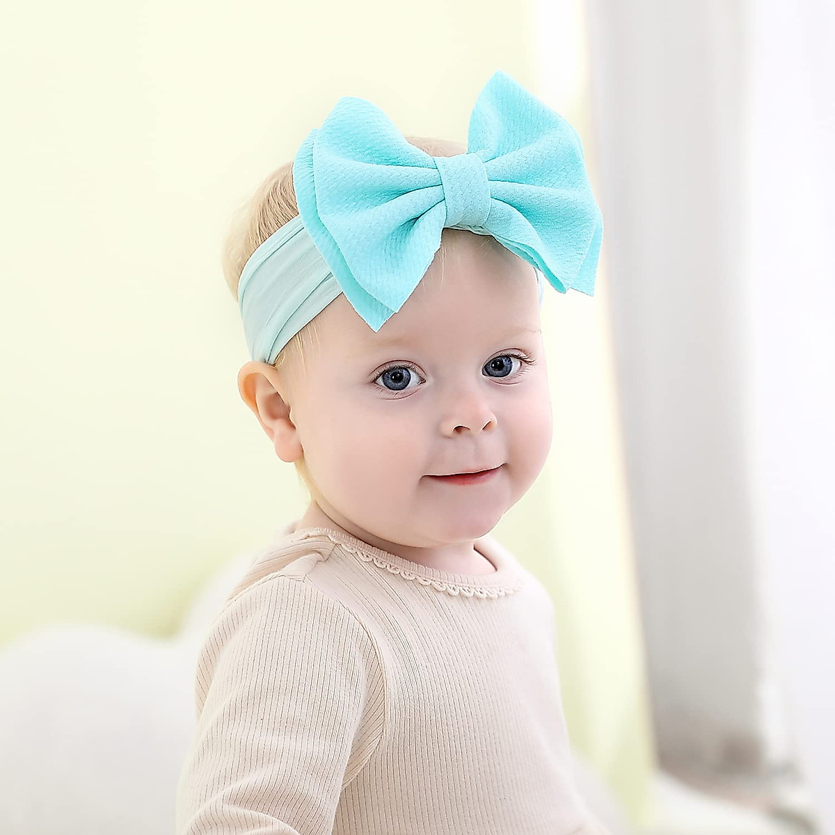 Dizila 12 Pack Elastic Big Bow Wide Nylon Headbands Hairbands Turban Headwraps Hair Accessories for Baby Girls Newborns Infants Toddlers Kids