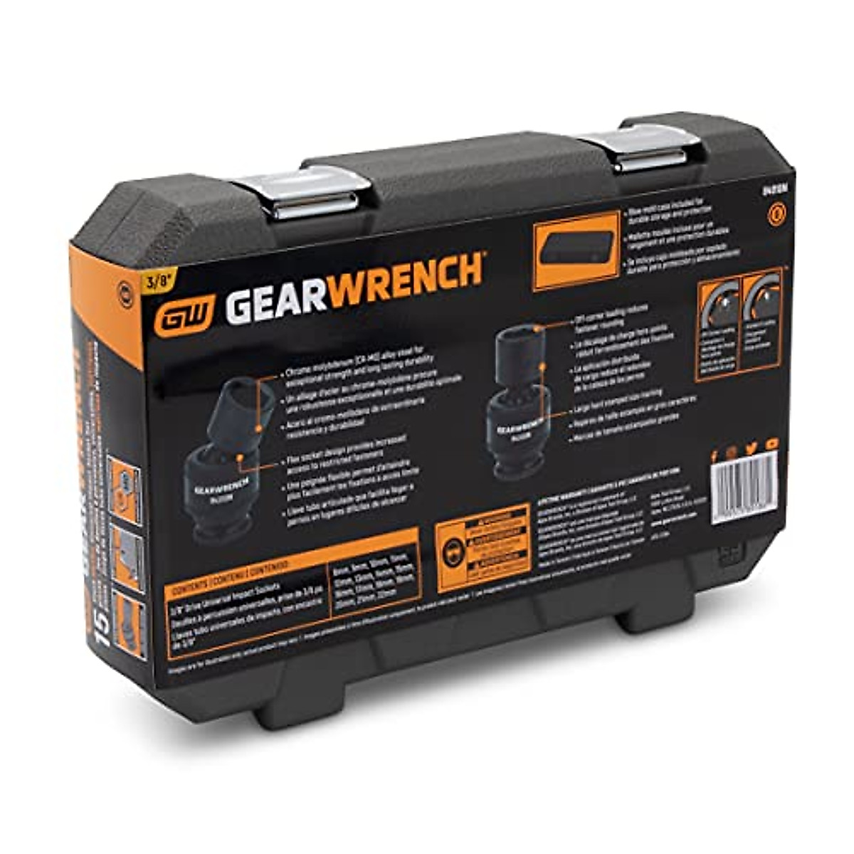 GEARWRENCH 15 Piece 3/8inch Drive 6 Point Universal Impact Socket Set, Metric - 84918N