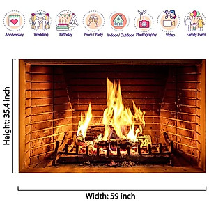Ladvis 5x3ft Fireplace Burning Firewood Backdrop Christmas Fireplace Backdrop Xmas Background for Winter Holiday Family Party Interior Decorations Festival Banner Photography Photo Studio Propss