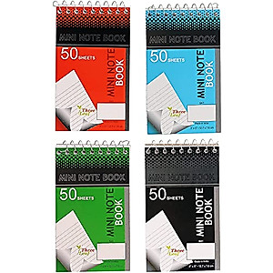 Personal Mini Notebooks, 3x5-Inch, College Ruled, White, 50 Pages per, Pack of 4 Colors: Black, Blue, Green, Red from Northland Wholesale. (2-Pack, 8 Mini-Notebooks)