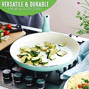 GreenLife Soft Grip Healthy Ceramic Nonstick 12" Frying Pan Skillet, PFAS-Free, Dishwasher Safe, Turquoise