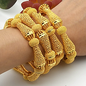 Dubai Gold Bangles for Women Indian African Wedding Bracelets 18K Gold Plated Ethiopian Bridal Jewelry-4pcs