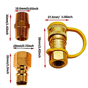 Guofulda 3/8 Inch Natural Gas Quick Connect Fittings, LP Gas Propane Hose Quick Disconnect Kit, Brass Propane Grill Connector Adapter, 3/8” Male Pipe NPT Thread x 3/8” Female Pipe Thread