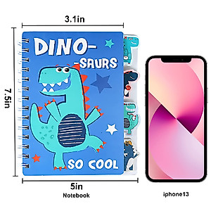 Rhuyoshn Dino Notebooks for Kids - Small Cartoon Spiral Notepads - 4 Pack Cute Dianosaur Writing Journal Diary Note Pads, Lined Paper, for Boys Students