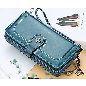 Andongnywell Women's RFID Blocking Wallet Large Capacity PU Leather Clutch Card Holder Organizer Ladies Purse (Blue)