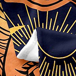 Sun Moon Flannel Fleece Throw Blanket Boho Exotic All Season Bed Blanket Room Decorative Bohemian Galaxy Fuzzy Blanket Astrology Space Cosmic Celestial Orange Plush Blanket Throw 50"x60"