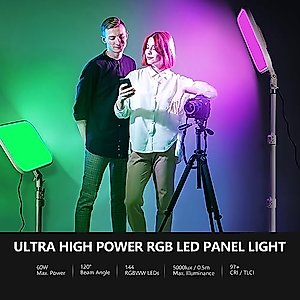 NEEWER 18.3" RGB LED Video Light Panel with App Control Stand Kit 2 Packs, 360° Full Color,60W Dimmable 2500K~8500K RGB168 LED Panel CRI97+ with 17 Scene Effect for Game/YouTube/Zoom/Photography,White