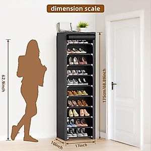 ERONE Shoe Rack with Cover 10 Tier Tall Slim Narrow Shoe Rack Organizer Space-Saving Sturdy Shoe Storage Shelf for Entryway, Closets