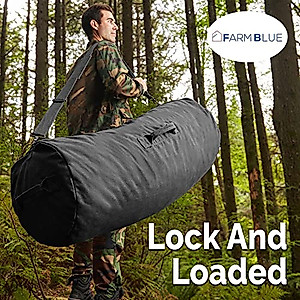 Farm Blue GI Style BLK Zipper Duffel Bag - 30"x 50" XX Large Heavy Duty Army Duffel Bags - Military Grade 18 OZ Canvas- Reinforced Camping Gear-Army Strong Zippers & 3 Grab Handles (Black, XX-Large)