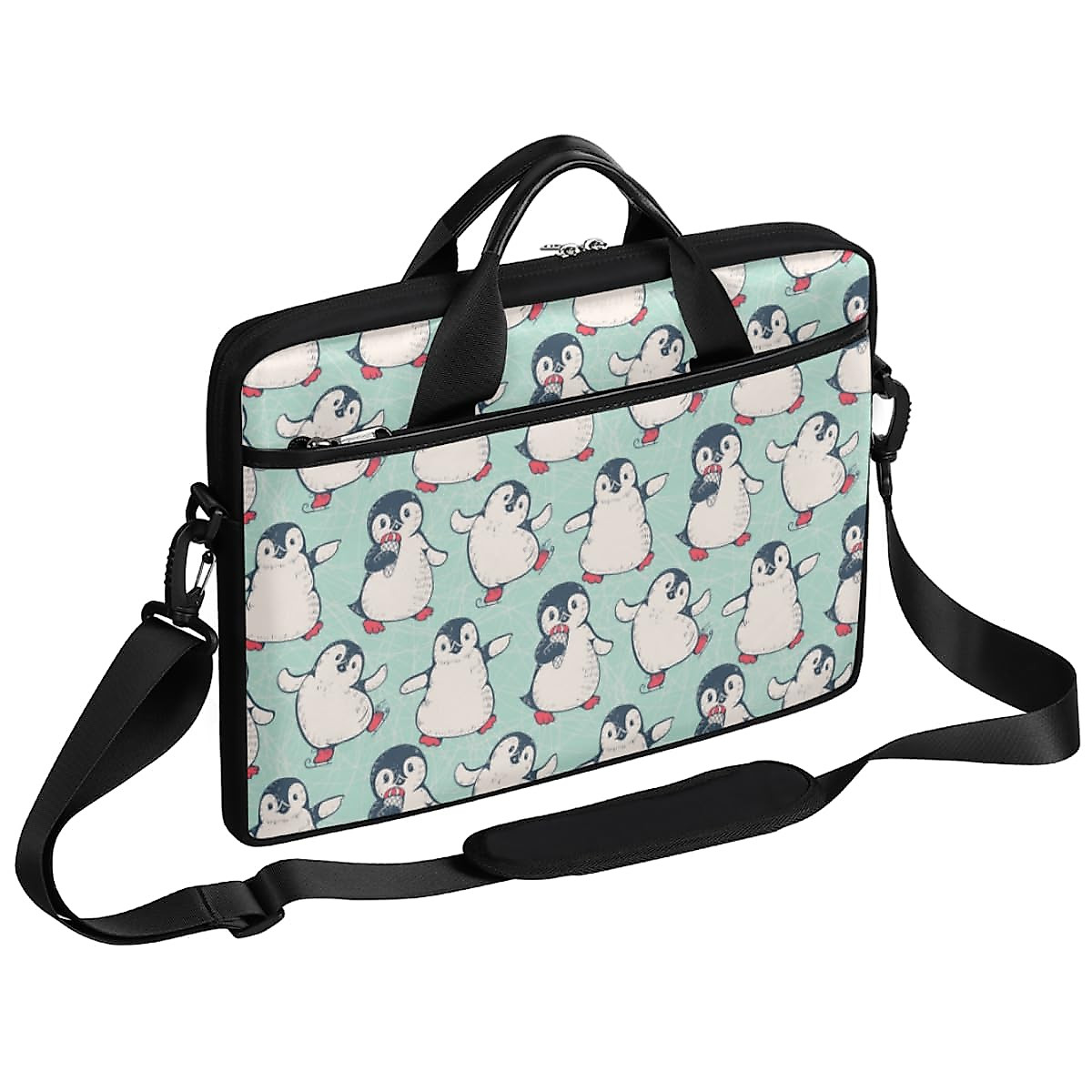 Cute Cartoon Penguins Laptop Computer Bag Waterproof Shoulder Messenger Bag 13-15 inch Durable Laptop Tote Bag with Shoulder Strap Handle Lightweight Crossbody Briefcase