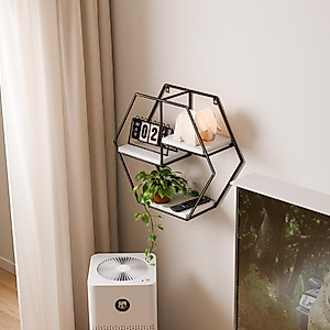 WFSRESTD Hexagon Shelves for Wall - Wooden Floating Shelf for Wall Home Decor, Resilient Metal Honeycomb Wall Shelf for for Bedroom, Living Room, Bathroom