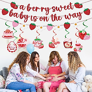 Refavor Strawberry Baby Shower Decorations - A Berry Sweet Baby Is on the Way Banner Decorations Cute Strawberry Shortcake Decorations Strawberry Sweet Baby Hanging Swirls Ceiling Decorations Girls