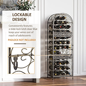 HOMCOM 45 Bottle Wrought Iron Wine Rack Jail with Lock - Antique Bronze