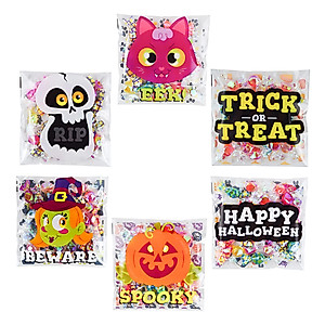 JOYIN 150 Pcs Halloween Cellophane Treat Bags, Halloween Clear Self Adhesive Cookie Bags Mini Candy Bags for Trick or Treat, Double Sided Halloween Bags for Kids Halloween Party Favor Supplies
