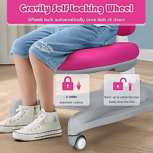 Costzon Kids Chair, Adjustable Height Student Chair w/Sit-Brake Casters, Lumbar Support, Seat Depth Adjustable, Home School Ergonomic Computer Chair for 3-18 Years Old, Kids Desk Chair (Pink)