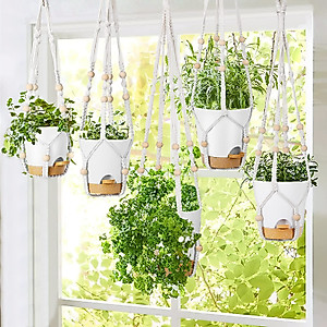 GARDIFE Hanging Planters for Indoor Plants,5Pcs Hanging Basket for Indoor Boho Home Decor,Macrame Plant Hanger,35 Inches,29Inch,23Inch, Ivory,Self Watering Planters, 7/6.5/6/5.5/5 Inch,White&White