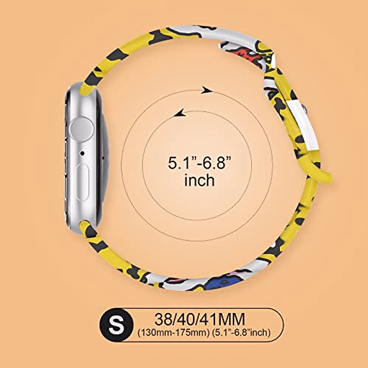 Bandkids Compatible with Kids Apple Watch Band 38mm 40mm 41mm for Boys Girls, Cute Printed Strap Compatible with iWatch Series 10/9/Ultra/8/7/6/5/4/3/2/1/SE