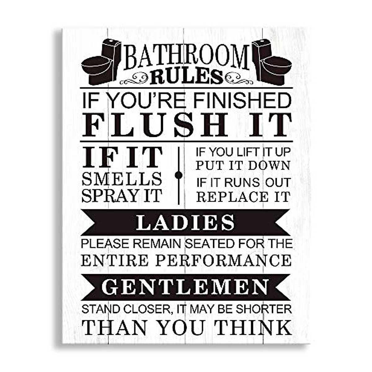 Kas Home Bathroom Canvas Wall Art | Rustic Bathroom Funny Rules Prints Signs Framed | Wood Background Bathroom Laundry Room Decor