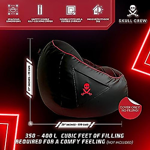 Skull Crew Bean Bag Cover [Cover ONLY, NO Filling] - Kids & Teens Gaming Chair - Floor Beanbag with XL Side Pocket & Hanger - Breathable Seat, Perfect for Bedroom, Dorm, Gaming Room - Soft & Stylish