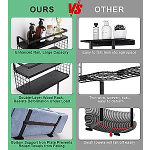 HOTEC Wall-Mounted Towel Rack for Bathroom with Large Capacity Shelf Space Saving Towel Holder for Bathroom Storage, for Small Bathrooms, Apartments, RVs Durable and Stylish Metal and Wood Design