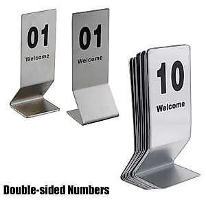 Standing Table Number Cards 1-25 1-50 Place Cards, Stainless Steel Restaurant Weddings Table Numbers Holder With Double-Side Black Numbers, Elegant Tabletop Decorations