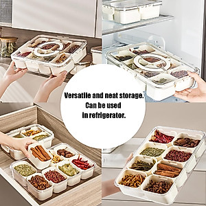 Mimeile Plastic Seasoning Organizer Box Spice Storage Containers Snack Condiment Food Holder 8 Compartment with Sealing Lid Handle Divided Serving Tray for Kitchen Cabinet Pantry Refrigerator