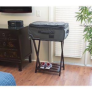 Lipper International 502E Right Height Folding Luggage Rack with Bottom Shelf, Espresso Finish