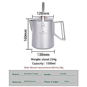Boundless Voyage Titanium Camping Coffee Pot 1.5L Barista Kettle Coffee Maker Outdoor Traveling Campfire Stovetop Fast Brew Kettle, Capacity 50 Fl.Oz