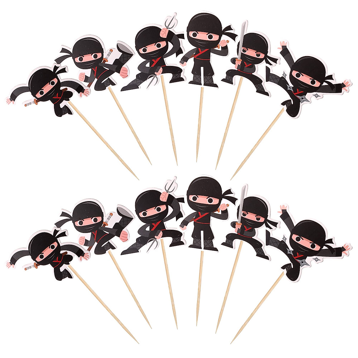24 PCS Ninja Cupcake Toppers Assembled Martial Arts Karate Kung Fu Warriors Cupcake Picks Decorations for Ninja Theme Baby Shower Kids Birthday Party Supplies