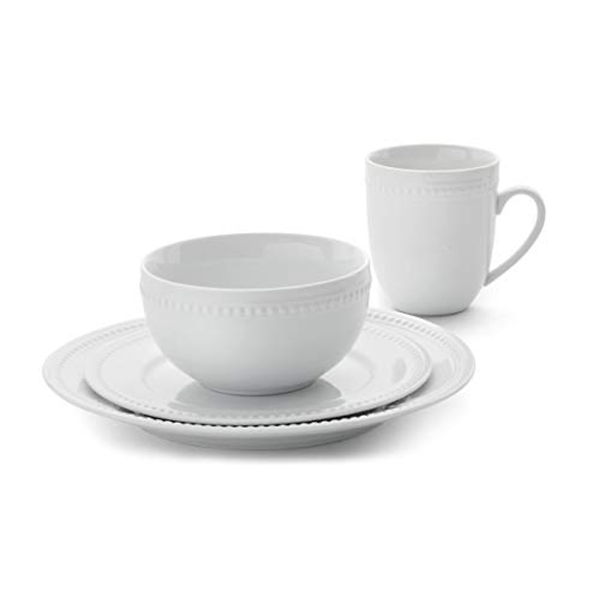 Everyday White by Fitz and Floyd Beaded 16 Piece Dinnerware Set, Service for 4
