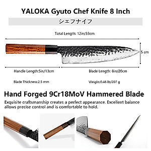 KEIZOKU Gyuto Chef Knife, Japanese Chefs Knife 8 Inch, Ultra Sharp 3 Layers 9CR18MOV High Carbon Steel Kitchen Knives, Professional Hand Hammered Cooking Knife (8 Inch Chef Knife)