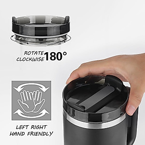 SCORATE 40 oz Tumbler with Handle, Insulated Tumbler with Lid and Straw, Reusable Stainless Steel Vacuum Insulated Water Bottle Travel Coffee Mug Cup Maintains Cold Ice and Heat for Hours (Black)