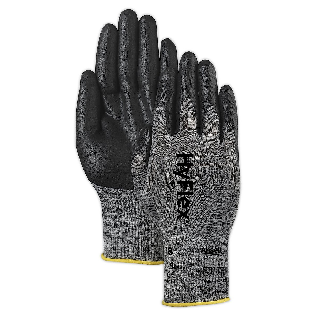 Ansell 118016 HyFlex 11-801 Grey and Black Nitrile Coated Machine Knit Gloves, 8.5" Length, 4.5" Width, 0.38" Height, Size 6, Gray (Pack of 12)