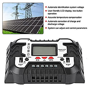 Solar Charge Controller, Solar Charge Controller MPPT Dual USB LCD Display 2.4A 12V24V IP32 Waterproof (50A)