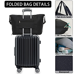 Foldable Travel Duffel Bag Portable Luggage Bag Large Capacity Lightweight Oxford Fabric Waterproof for Travel Work Errandable Weekend Stadium Gym Men and Women (Black)