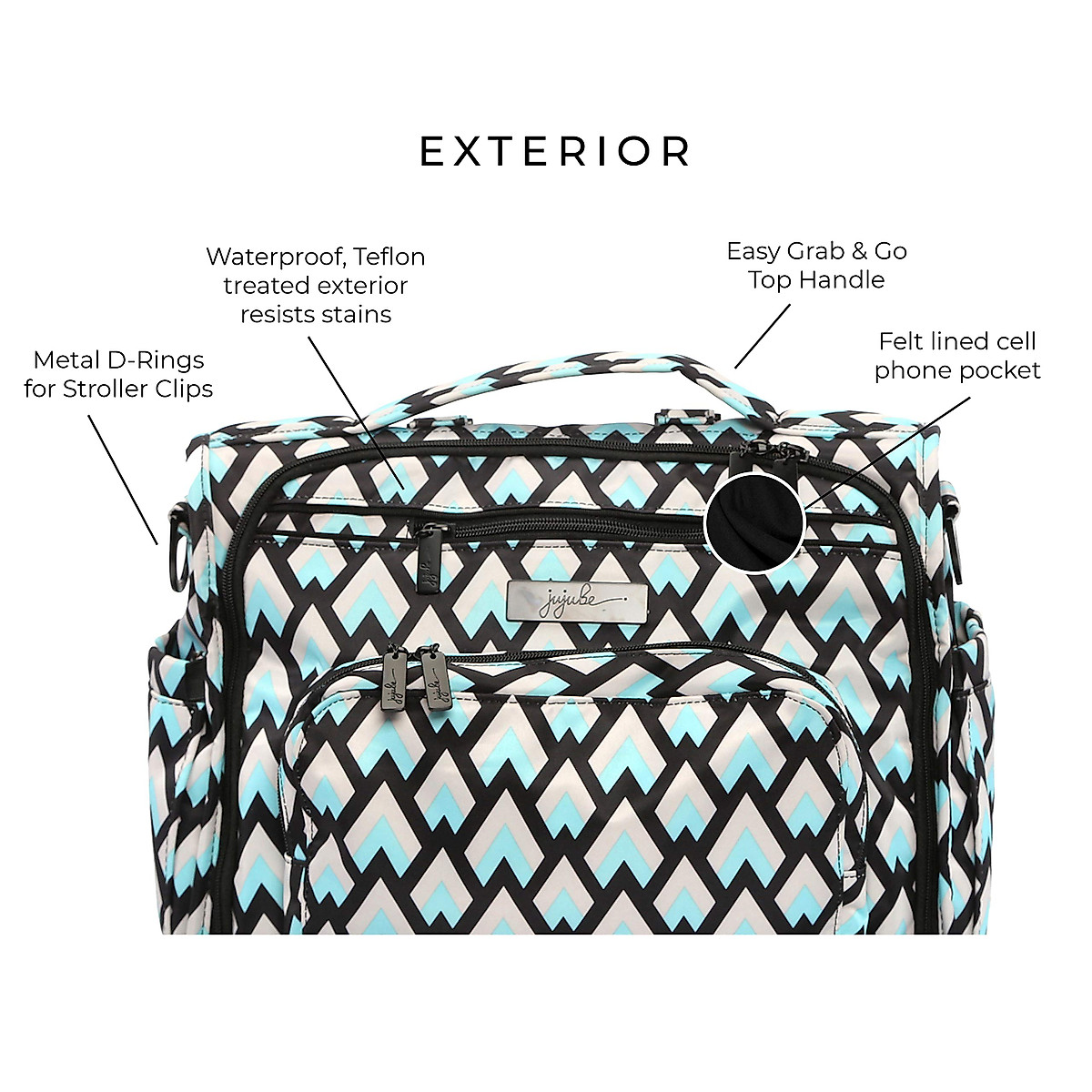 JuJuBe B.F.F Multi-Functional Convertible Diaper Backpack/Messenger Bag, Onyx Collection - Black Diamond