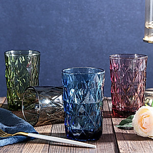 Bandesun Drinking Glass set of 6 Modern Glassware Diamond Pattern Tumbler Cup（12 OZ），for Water，Cocktail，Milk，Juice and Beverage
