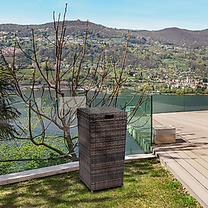 Outdoor Trash Can Rattan Garbage Can Trash Bin with Removable Lid Outdoor Waste Basket Wast Container for Backyard Patio Deck and Outdoor Kitchen Use，with Top Cover Iron Frame (Brown)