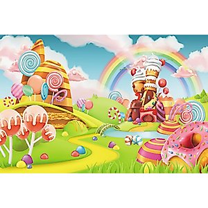 Qian Lollipop Backdrops Cartoon Candy Photo Rainbow Studio Props Booth Baby Birthday Party Photography Background Vinyl 5x3FT ly020