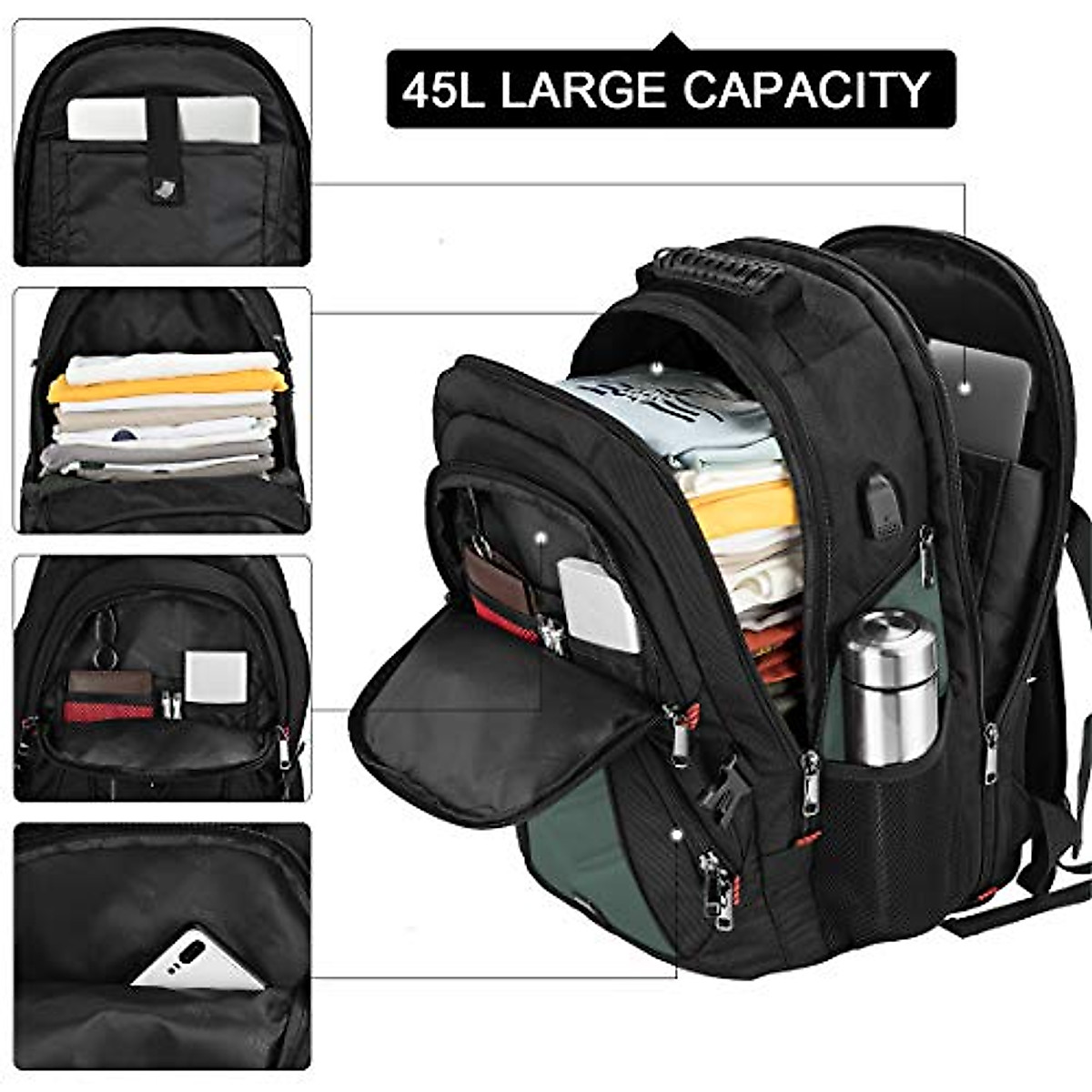 NEWHEY Laptop Backpack 17 Inch Business Travel Backpacks for Men Women Extra Large Waterproof TSA Anti Theft College Bookbags with USB Charging Port 17.3 Gaming Computer Backpack 45L,Green