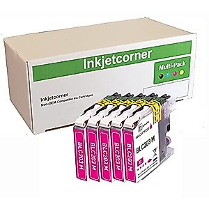 Inkjetcorner Compatible Ink Cartridges Replacement for LC203M LC203XL for use with MFC-J460DW MFC-J480DW MFC-J485DW MFC-J680DW MFC-J880DW MFC-J885DW (Magenta, 5-Pack)