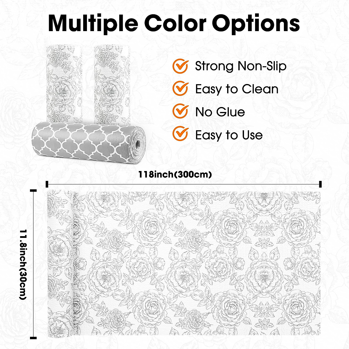 Gopas Drawer and Shelf Liner for Kitchen Cabinets Non-Adhesive, Non-Slip Cabinet Liner Shelf Paper Strong Grip Waterproof Easy to Clean for Kitchen Shelves Cupboard, Flower,12IN X 10FT