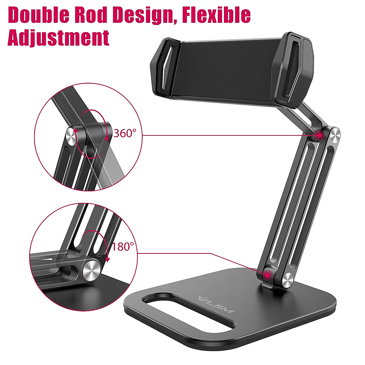 ULANZI Phone Mount Stand Holder for Desktop, VIJIM P001 with 2 Adjustable Arm and 360° Rotates, Universal Foldable Multi Angle, Compatible with iPad iPhone Tablet and More