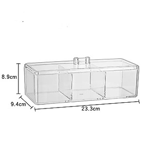 JRIQH 3 Grids Qtip Hold Dispenser.Qtip Organizers and Storage with Lid for Bathroom Vanity Countertop for Cotton Swabs,Cotton Rounds,Lipstick,Hairpin,Cosmetics (3 Grid transparent)